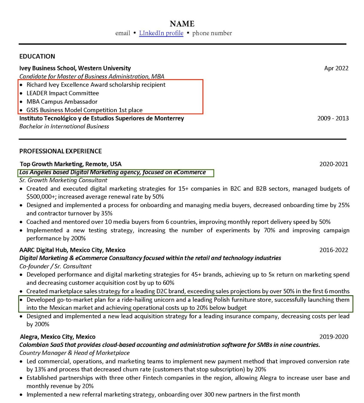 The product marketing resume